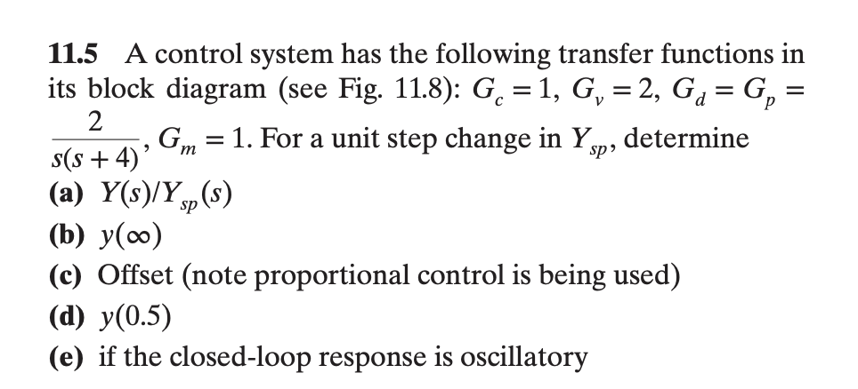 Solved 11.5 A control system has the following transfer | Chegg.com
