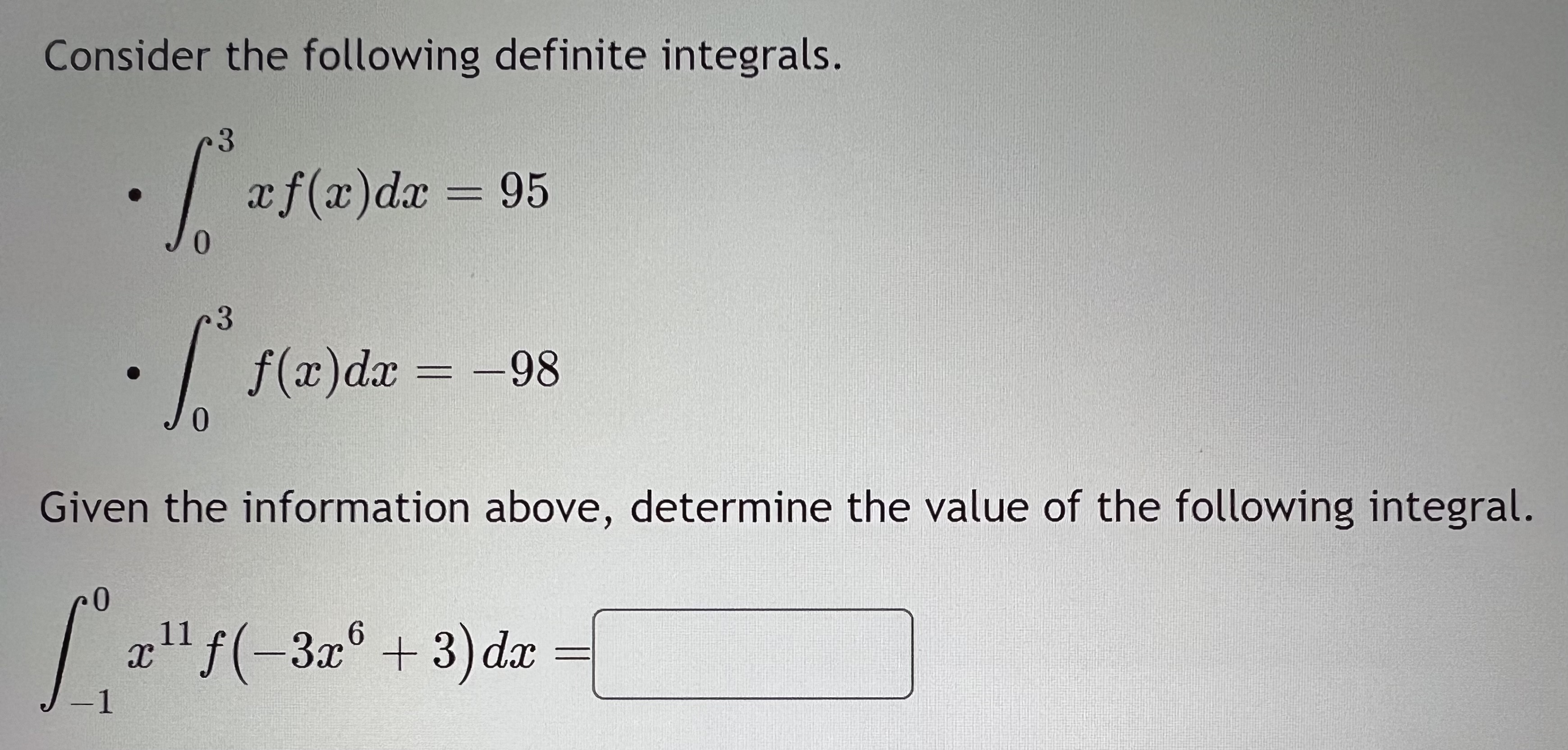 Solved Consider the following definite integrals. | Chegg.com
