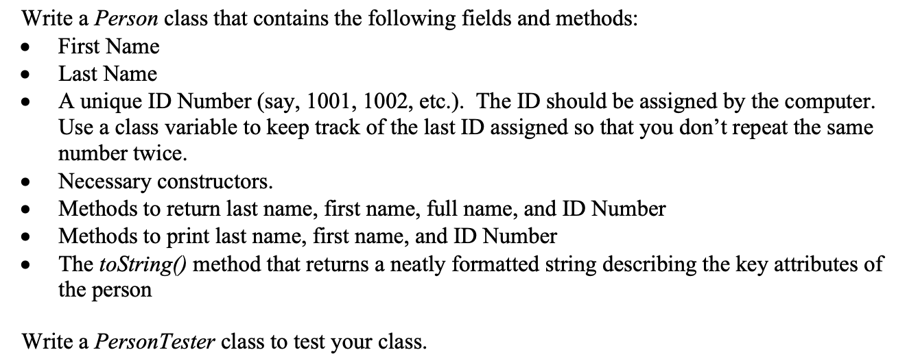 Solved . . Write a Person class that contains the following | Chegg.com