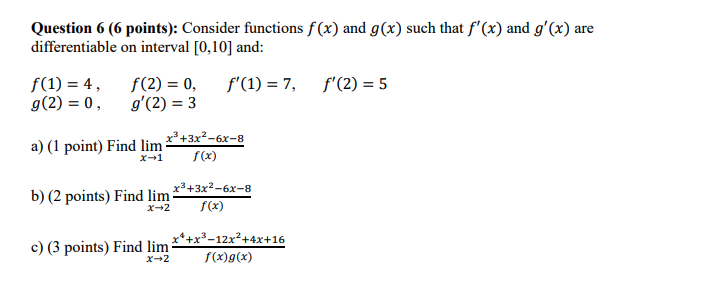 Solved Question 6 (6 points): Consider functions f(x) and | Chegg.com