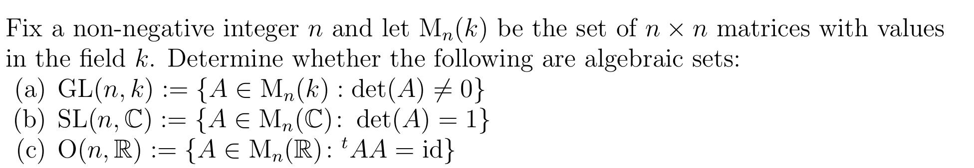 Fix a non-negative integer n and let Mn(k) be the set | Chegg.com