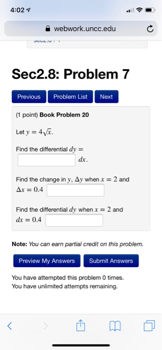 Solved 4:02 Il webwork math 1241-common/ sec2.8 4 Sec2.8: | Chegg.com