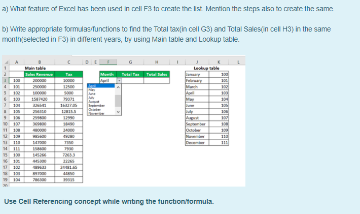 Solved a) What feature of Excel has been used in cell F3 to | Chegg.com