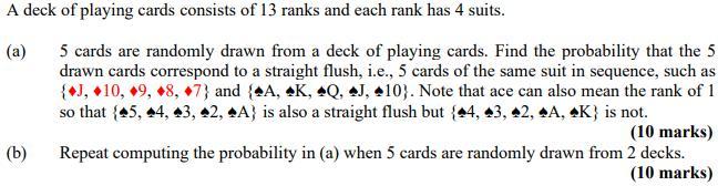 Solved A deck of playing cards consists of 13 ranks and each | Chegg.com