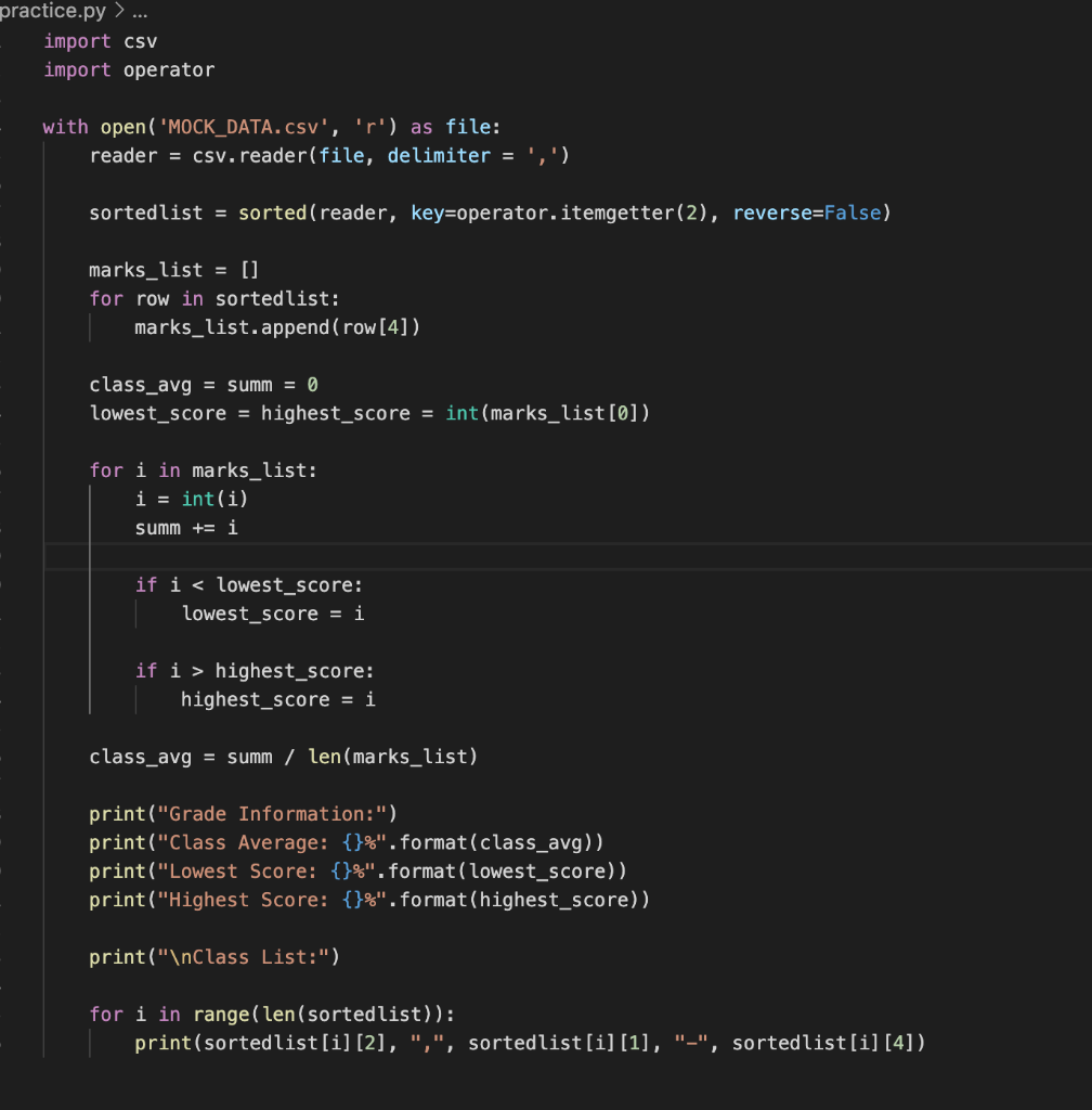 Solved sortedlist = sorted (reader, | Chegg.com