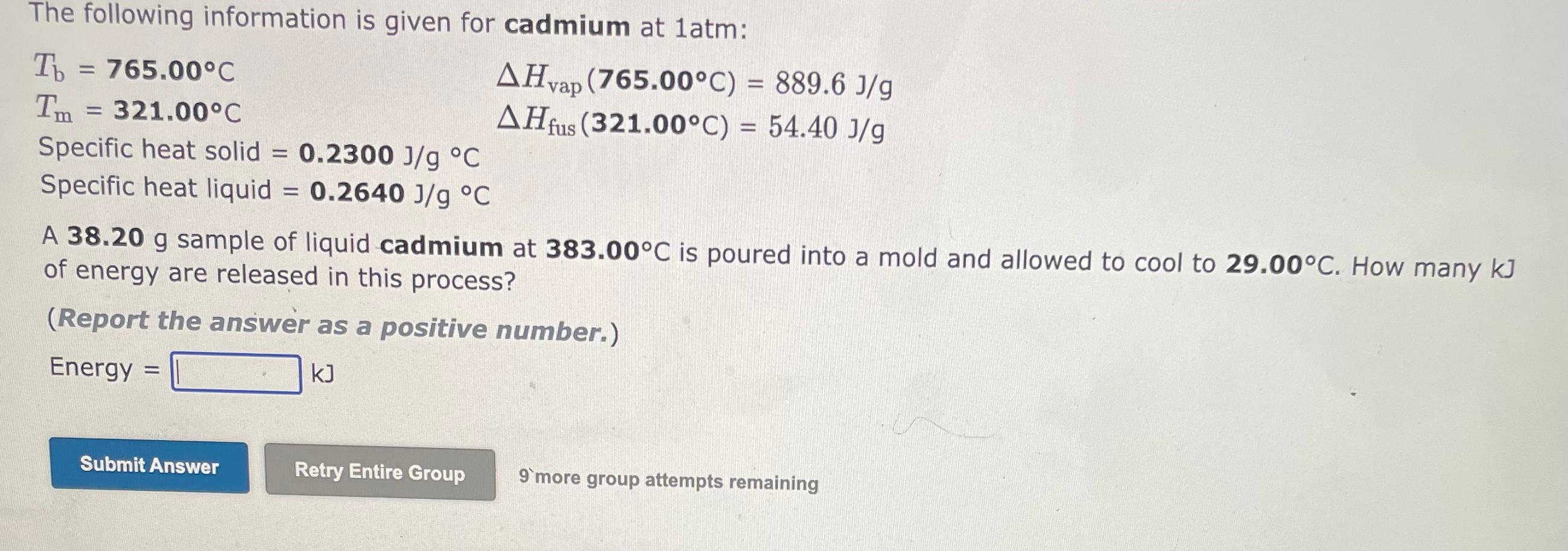 Solved The following information is given for cadmium at 1 | Chegg.com