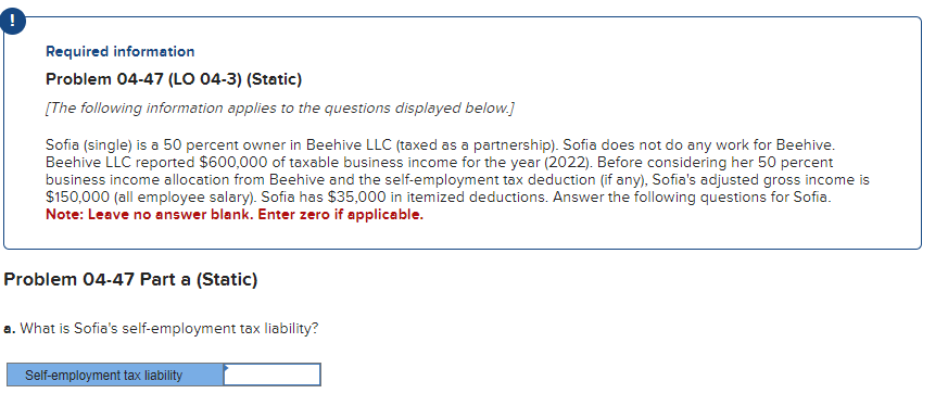 Solved Required information Problem 04-47 (LO 04-3) (Static) | Chegg.com