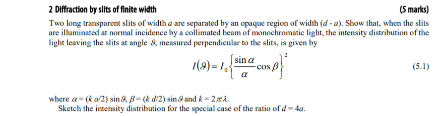 Solved 2 Diffraction by slits of finite width (5 marks) Two | Chegg.com