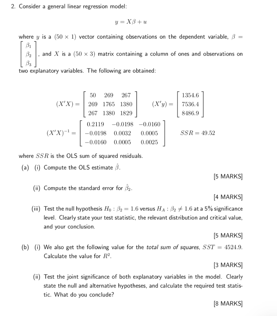 Solved 2. Consider a general linear regression model: y = X | Chegg.com