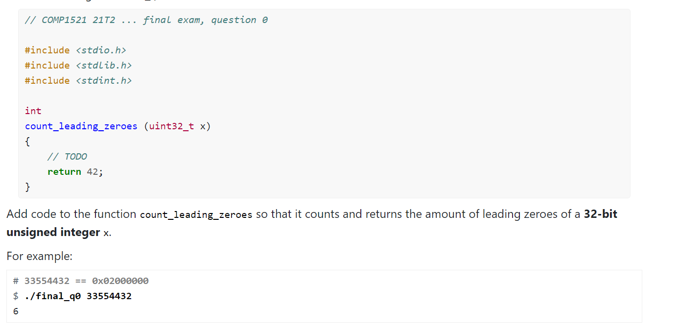 Solved Question 0 (10 MARKS) Count leading zeroes is an | Chegg.com