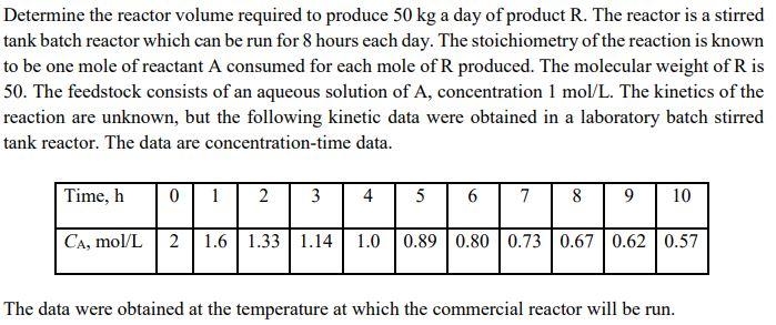 Solved Determine the reactor volume required to produce 50 | Chegg.com