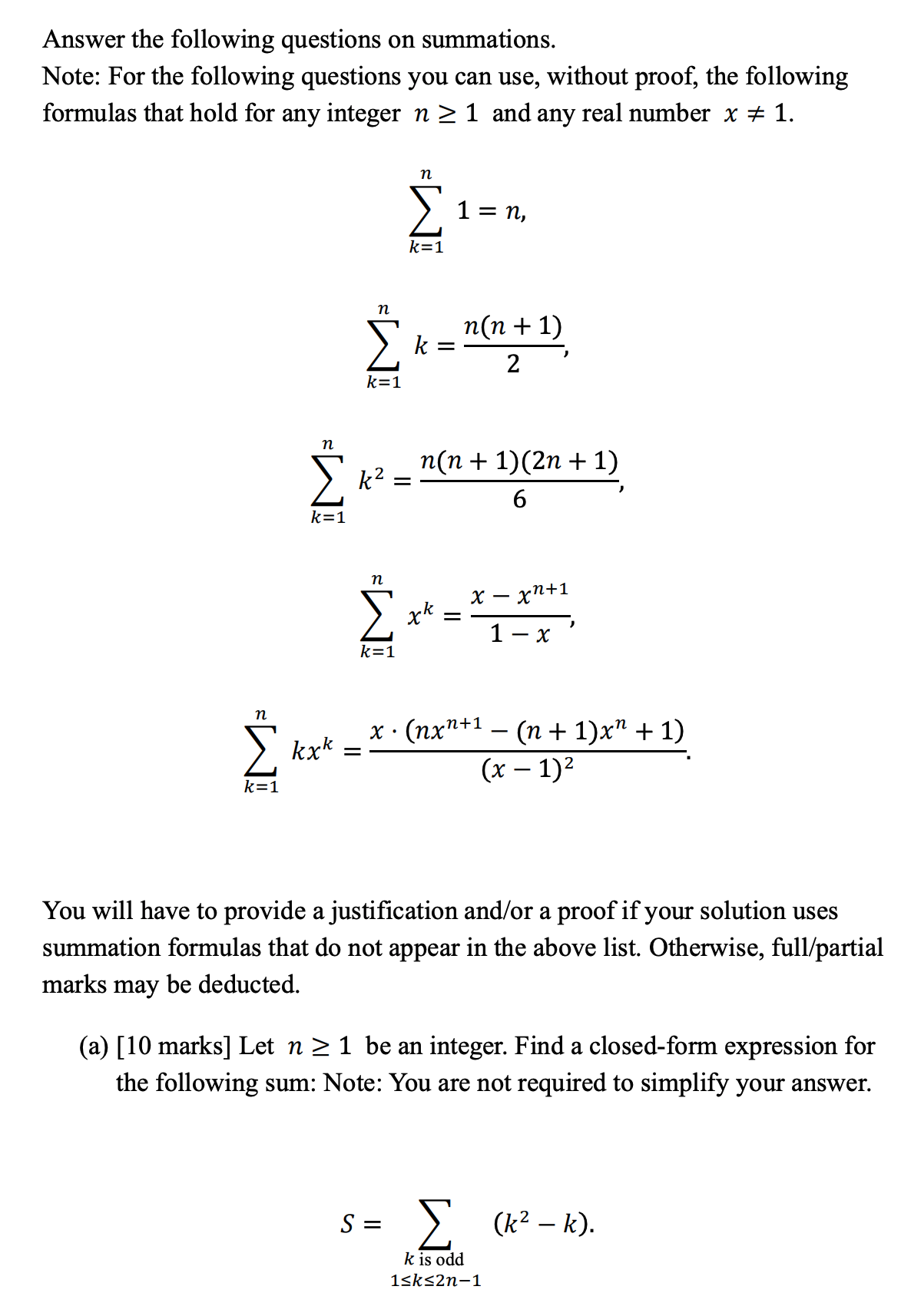 Solved Answer the following questions on summations. Note: | Chegg.com