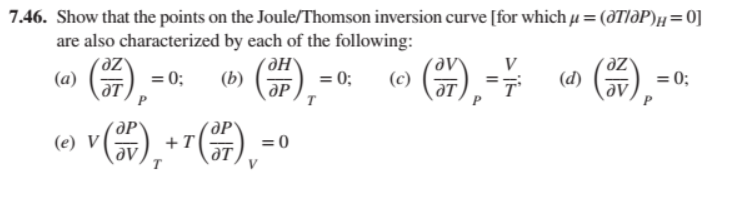 Solved .46. Show that the points on the Joule/Thomson | Chegg.com
