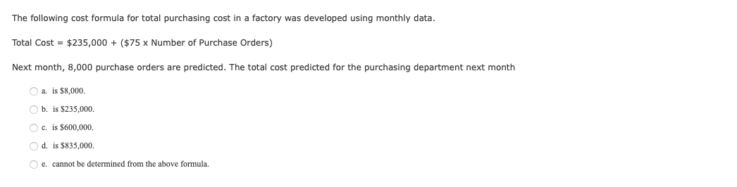 The following cost formula for total purchasing cost | Chegg.com