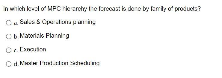 Solved In which level of MPC hierarchy the forecast is done | Chegg.com