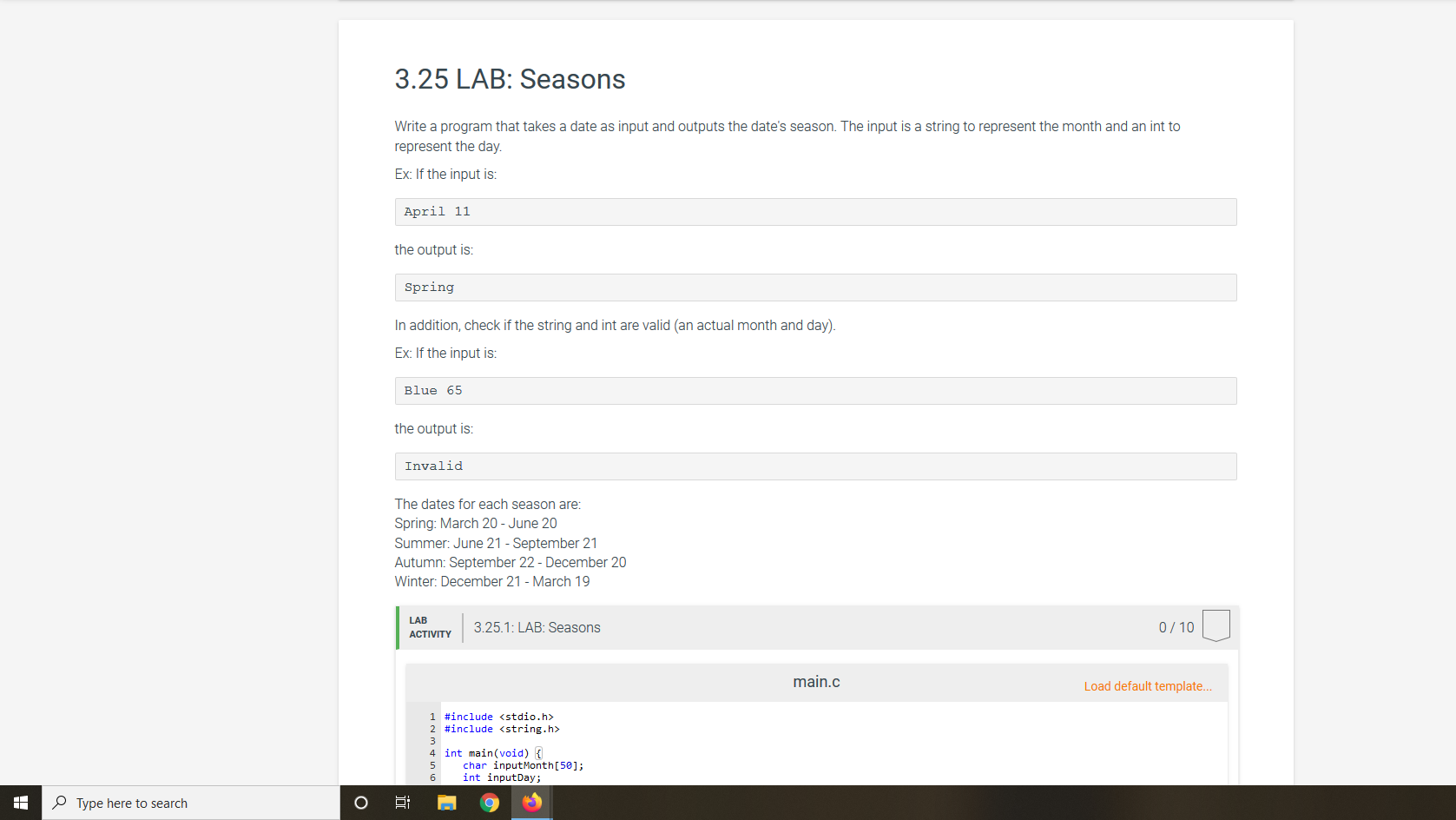 Solved 3 25 Lab Seasons Write A Program That Takes A Dat