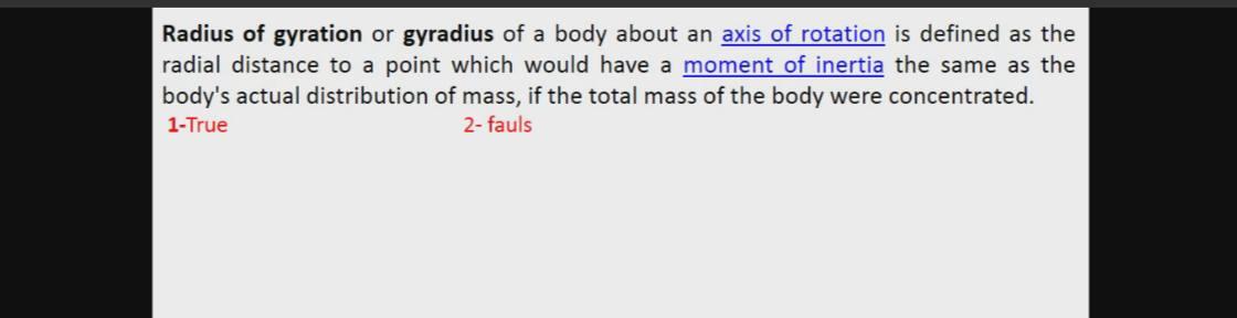 Solved Radius of gyration or gyradius of a body about an | Chegg.com