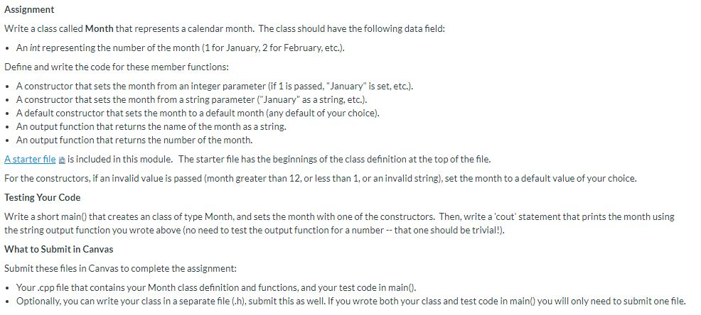 Solved Assignment Write a class called Month that represents | Chegg.com