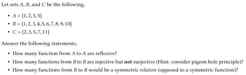 Solved Let sets A,B, and C be the following, - A={1,2,3,5} - | Chegg.com