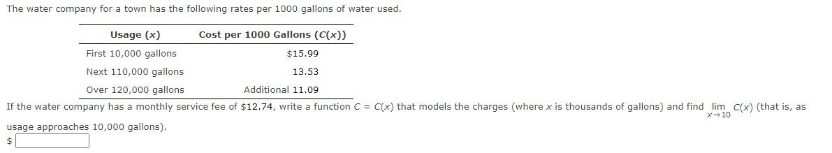 Solved The water company for a town has the following rates | Chegg.com