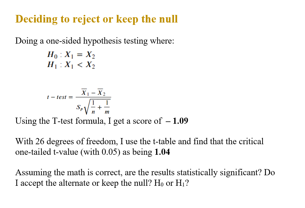 Solved Deciding to reject or keep the null Doing a one-sided | Chegg.com