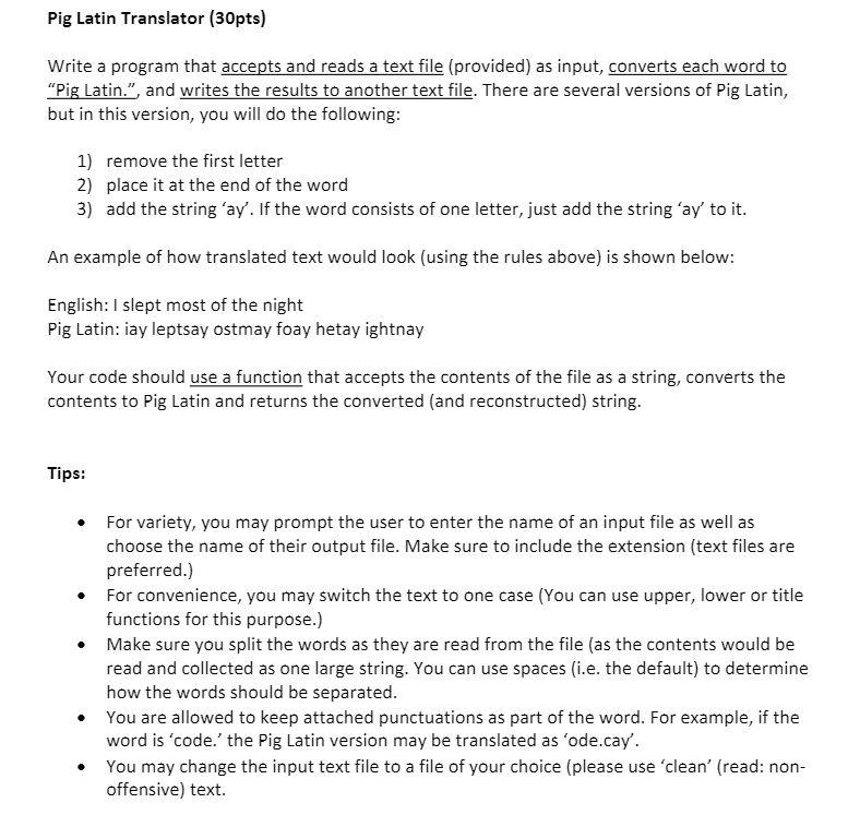 Solved Pig Latin Translator (30pts) Write a program that | Chegg.com
