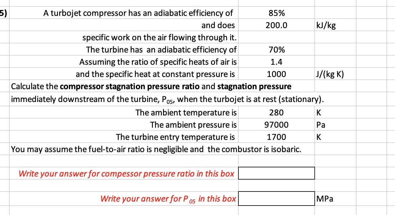 Solved 5) A turbojet compressor has an adiabatic efficiency | Chegg.com