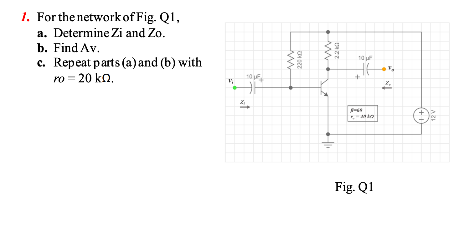 Solved 1. For the network of Fig. Q1, a. Determine Zi and | Chegg.com