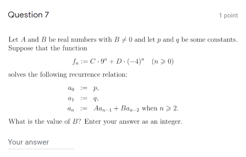 Solved Question 7 1 Point Let A And B Be Real Numbers With B 