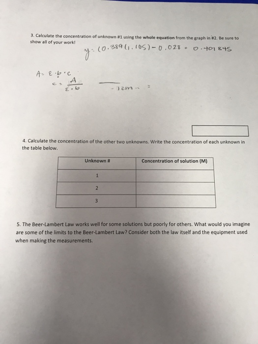 Solved 3. Calculate the concentration of unknown "I using | Chegg.com