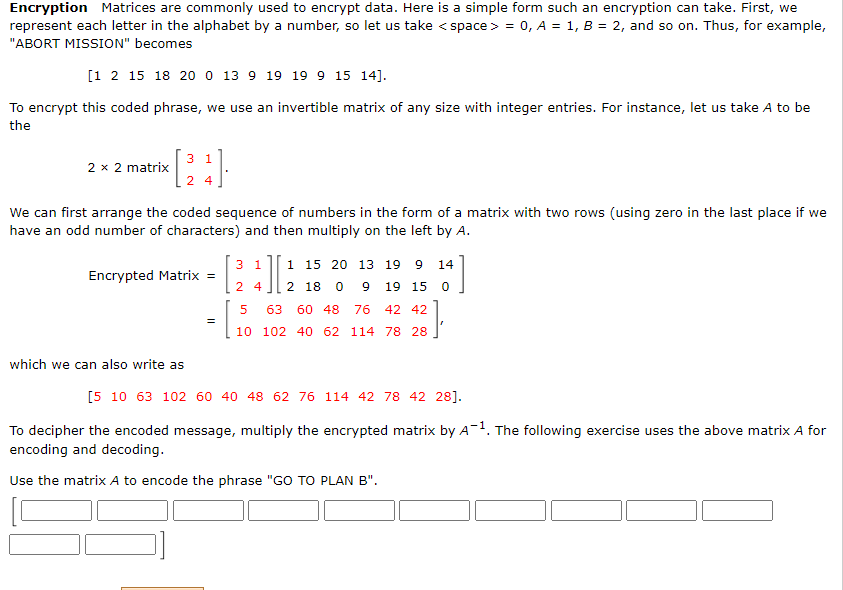 Solved Encryption Matrices are commonly used to encrypt | Chegg.com
