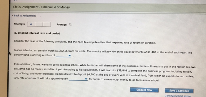 Solved Ch 05 Assignment- Time Value of Money