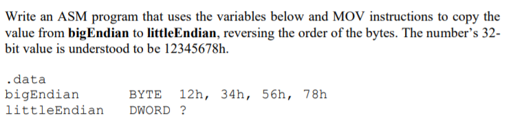 Write an ASM program that uses the variables below | Chegg.com