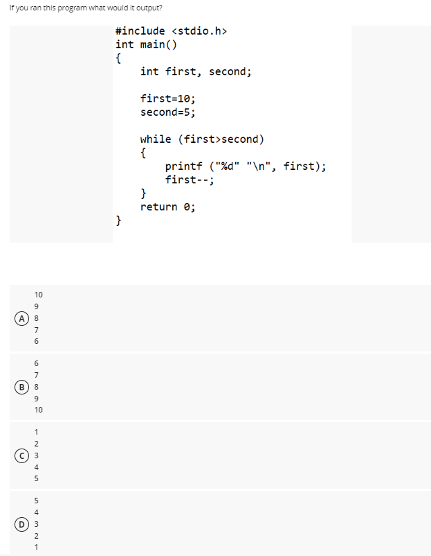 Solved If you ran this program what would it output? 10 (A) | Chegg.com