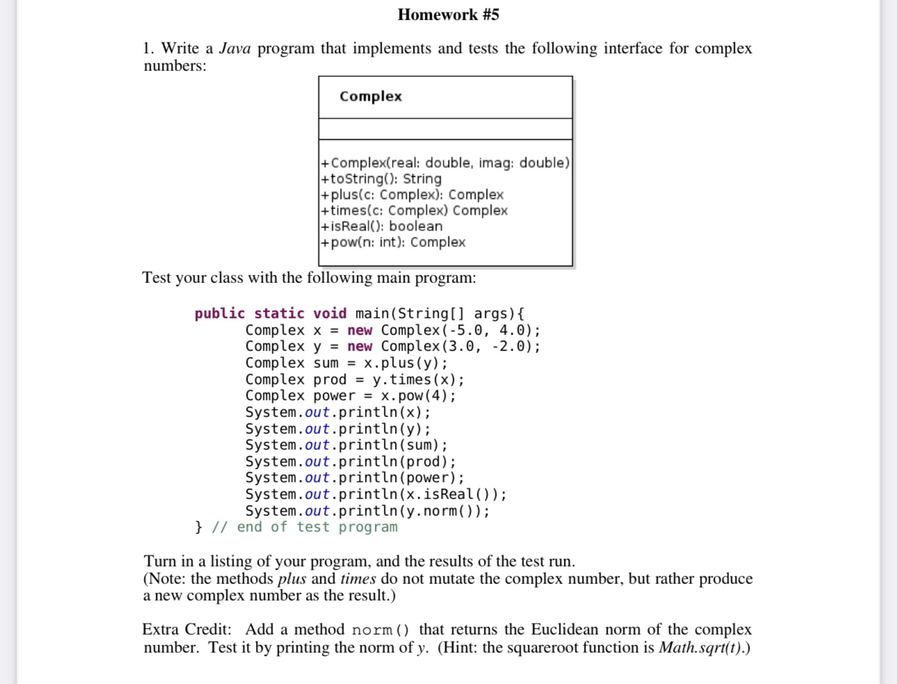 Solved Homework \#51. ﻿Write a Java program that implements | Chegg.com