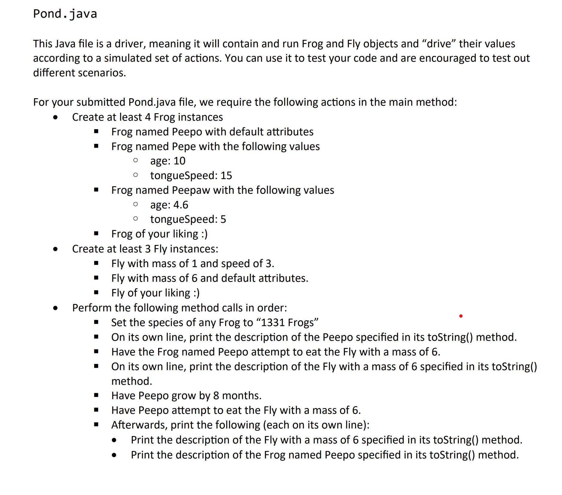 Solved Solution Description Create files the files Fly.java, | Chegg.com