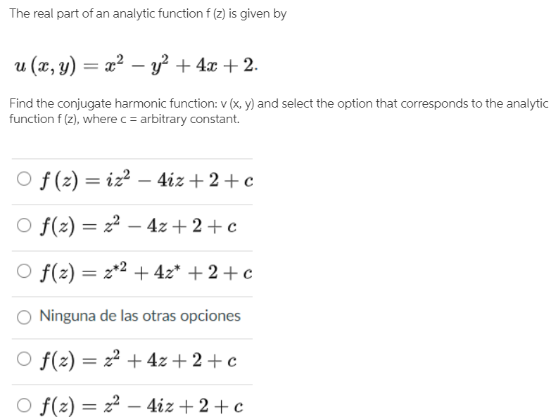 Solved The real part of an analytic function f (z) is given | Chegg.com