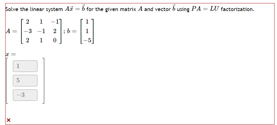 Solved Solve the linear system Ax=b for the given matrix A | Chegg.com