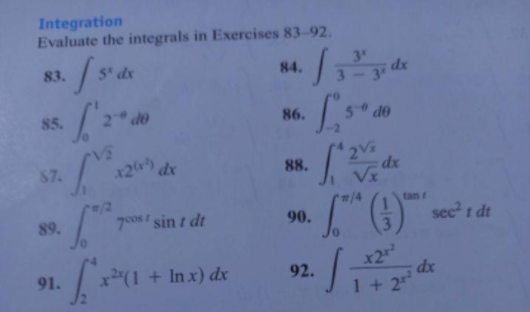 Solved Integration Evaluate the integrals in Exercises 83-92 | Chegg.com