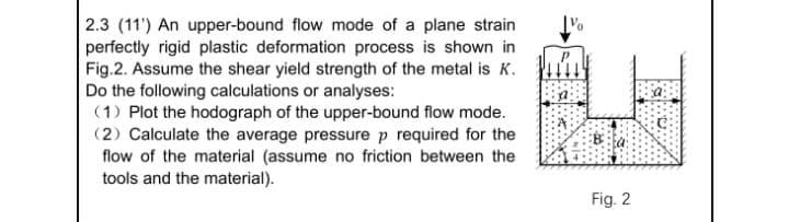 Solved 2.3 (11') An upper-bound flow mode of a plane strain | Chegg.com
