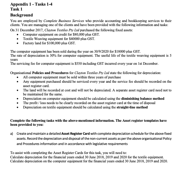 Solved Appendix 1 - Tasks 1-4 Task 1 Background You are | Chegg.com