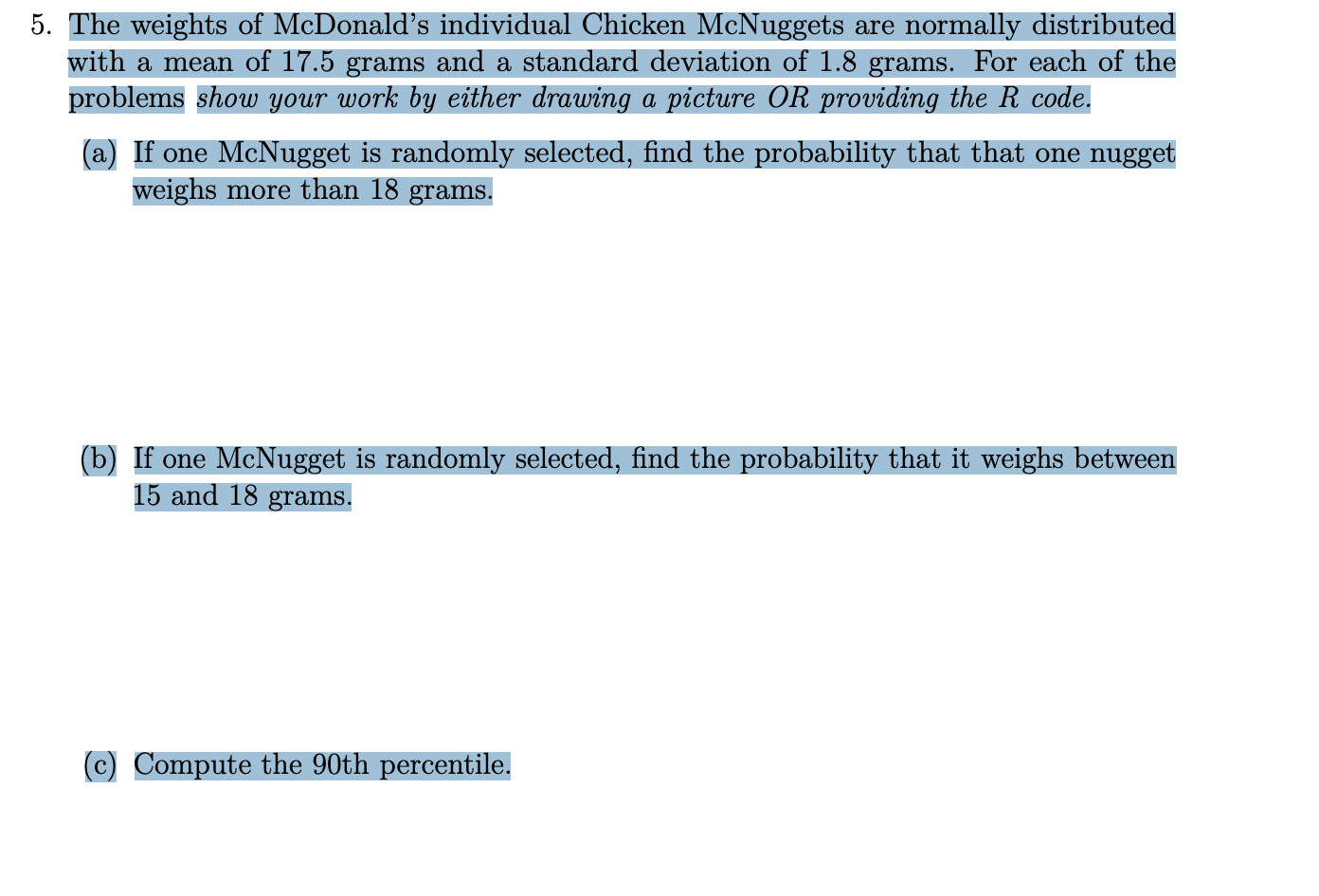 Solved 5. The weights of McDonald's individual Chicken | Chegg.com