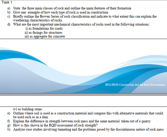 Solved Task 1 a) State the three main classes of rock and | Chegg.com