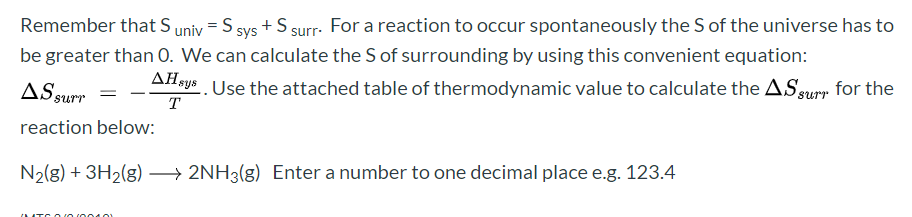 Solved Remember that S univ = S sys+S surr. For a reaction | Chegg.com