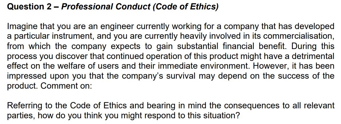Solved Question 2 - Professional Conduct (Code of Ethics) | Chegg.com