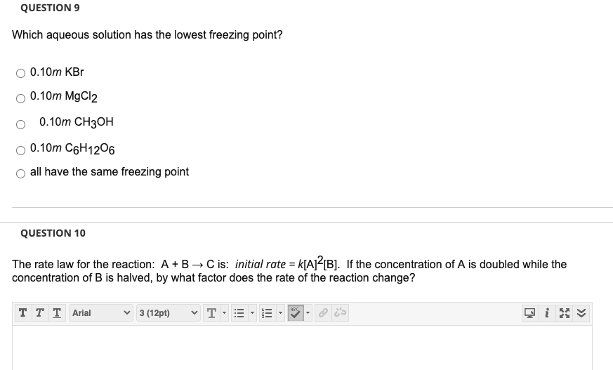 Solved QUESTION 9 Which aqueous solution has the lowest | Chegg.com