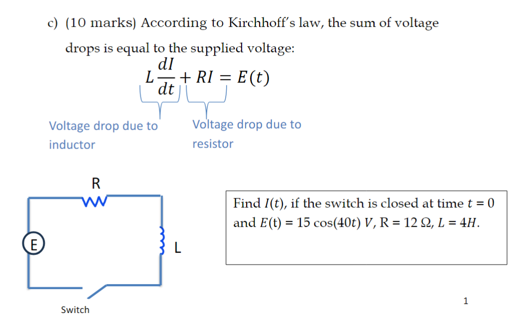 Solved c) (10 ﻿marks) ﻿According to Kirchhoff's law, the sum | Chegg.com