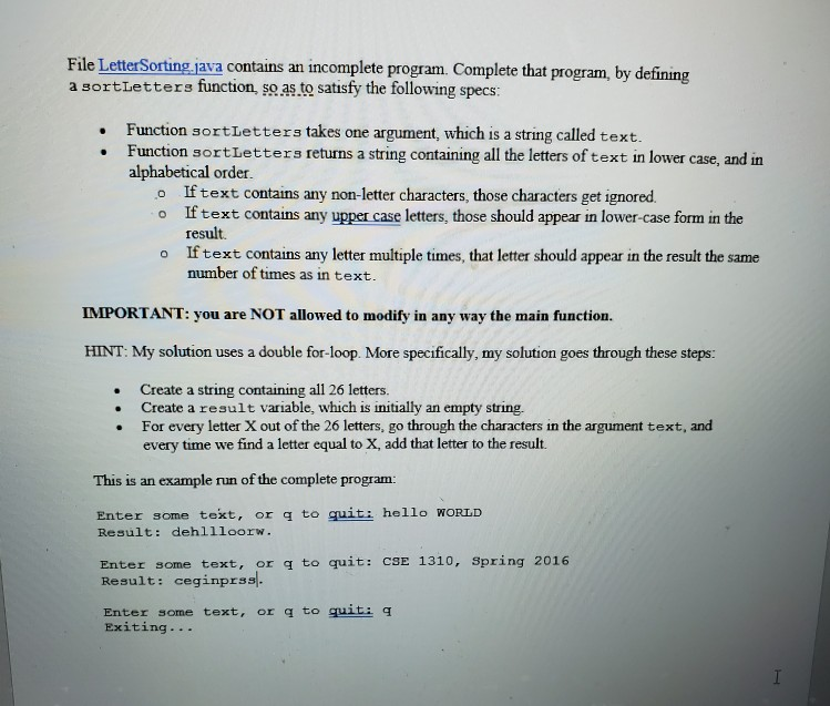 Solved File LetterSorting java contains an incomplete | Chegg.com