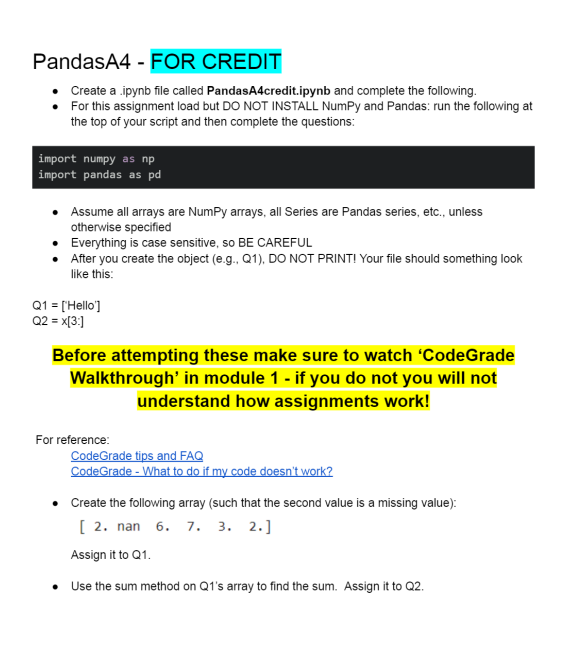 Solved PandasA4 - FOR CREDIT - Create a .ipynb file called | Chegg.com