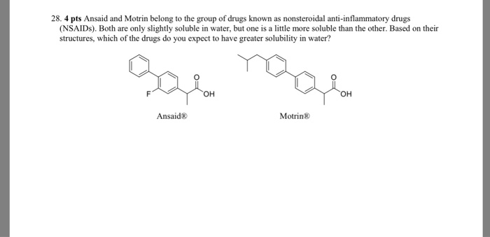 Solved 28. 4 pts Ansaid and Motrin belong to the group of | Chegg.com